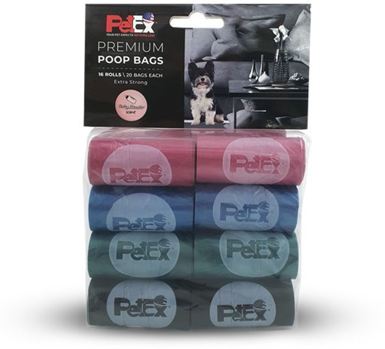 ‫PETEX - שקיות לאיסוף צרכים 16 גלילים עם ריח של טלק | סופר-פארם‬