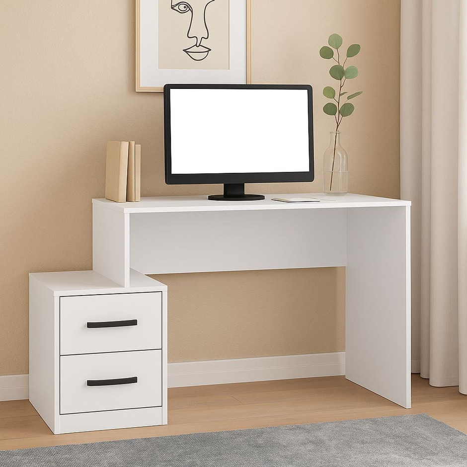 ‫Tudo Design - שולחן כתיבה לבן עם 2 מגירות בצד רוחב 115 ס"מ דגם אטלס ...