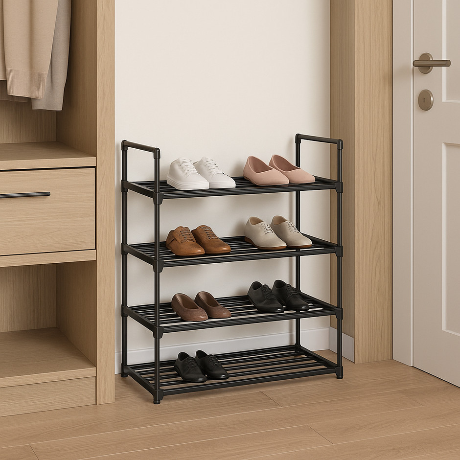 ‫רוזנפלד - מתקן נעליים קל וקומפקטי עם 4 קומות בצבע שחור – לאחסון של עד ...