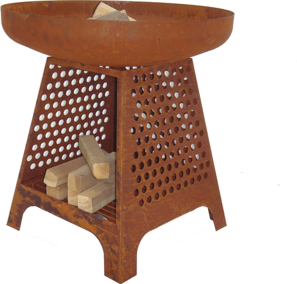 ‫טיפות טבע - מדורת גן - קערת מדורה 70 ס"מ + מעמד אחסון ממתכת לחימום ...