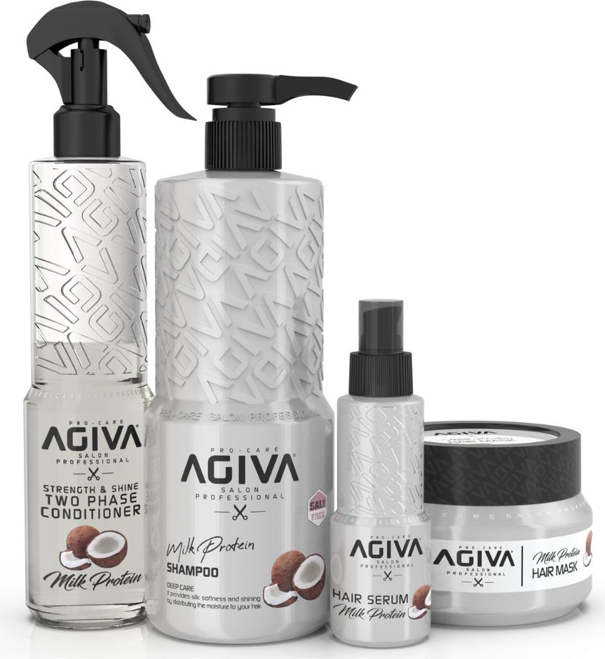 ‫AGIVA - סט טיפוח 4 מוצרים Agiva Milk Protein – לחות ושיקום עמוק לשיער ...