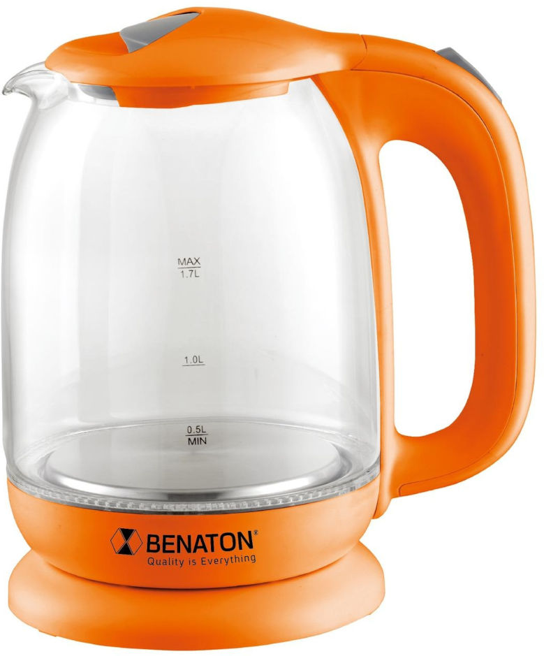 ‫Benaton - קומקום זכוכית 1.7 ליטר עוצמתי - כתום BT-8025 | סופר-פארם‬