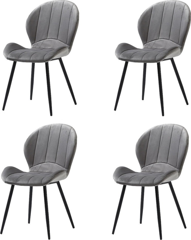 ‫פלד יבוא ושיווק - סט 4 כיסאות אוכל קטיפה אפורים | עיצוב צדפה מודרני ...