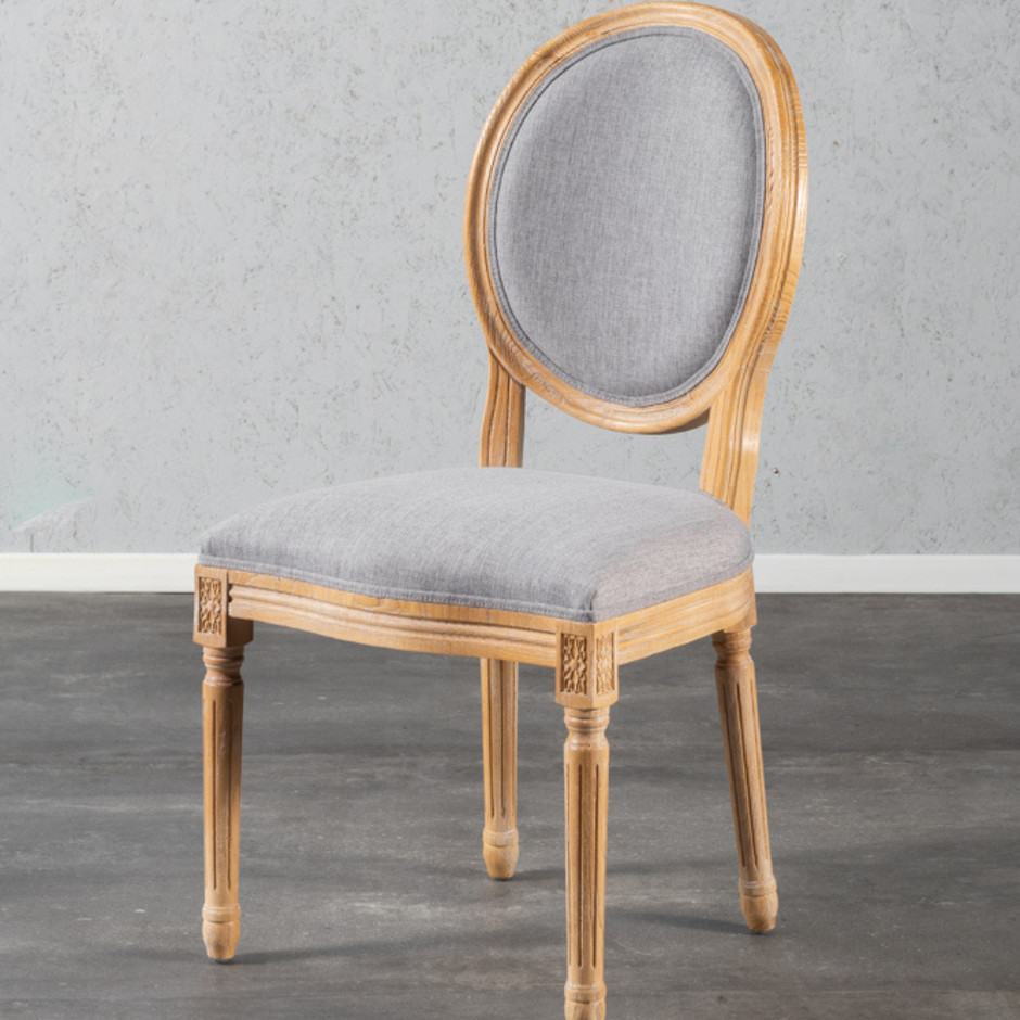 ‫קאנטרי שיק - כיסא משענת עגולה מרופדת מעץ מלא - בד אפור כהה – מבית ...