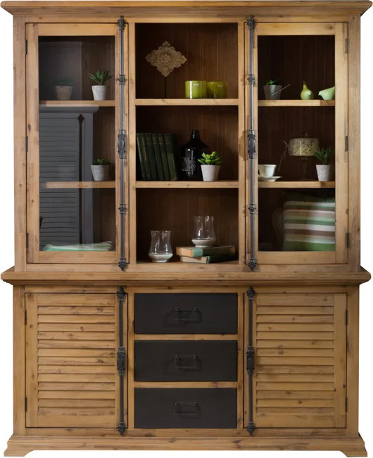 ‫קאנטרי שיק - ויטרינה 3 דלתות עליון + תחתון מקולקציית "נורמנדי" מעץ מלא ...
