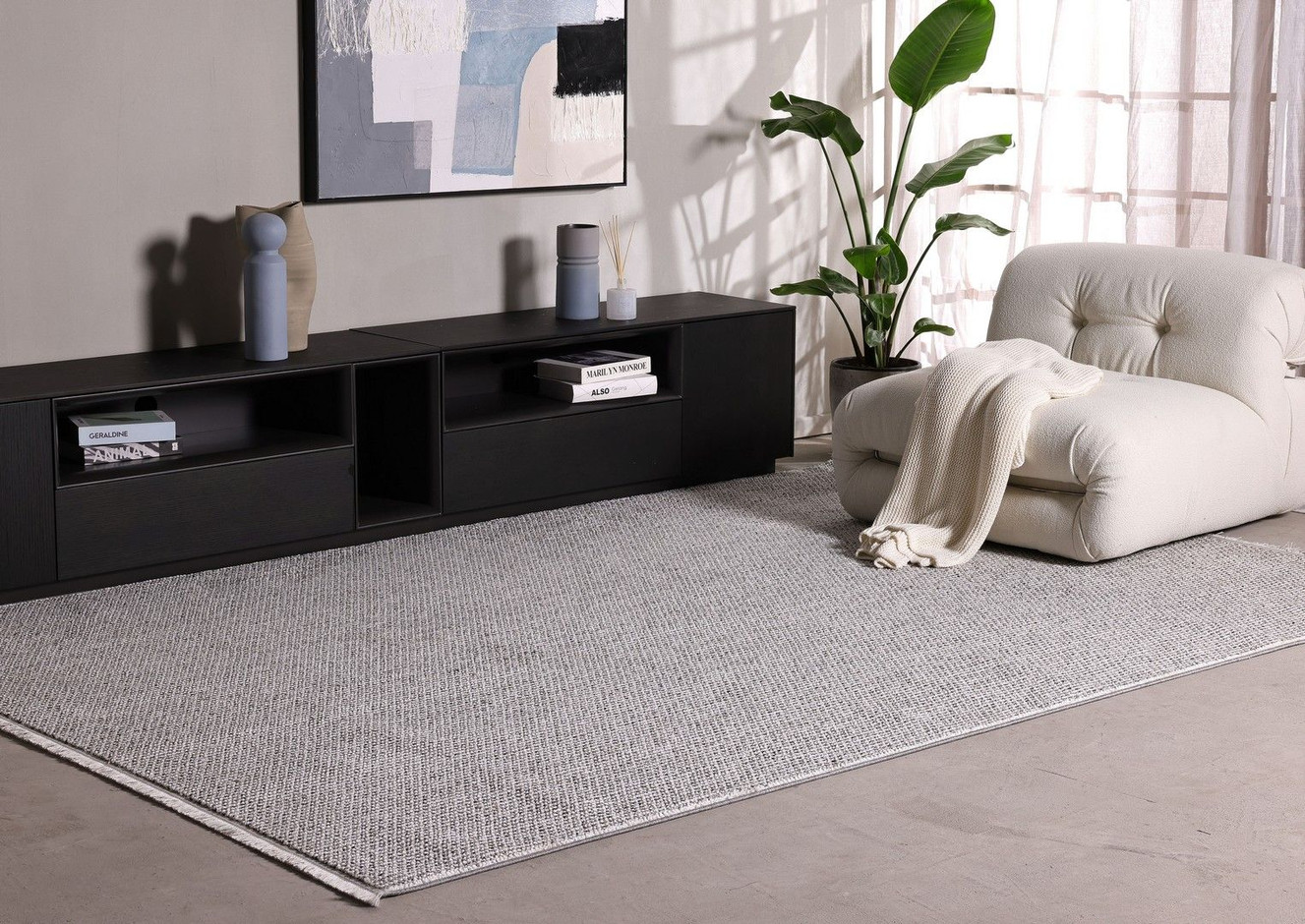 ‫שטיחי כרמל - שטיח מודרני עם פרנזים בעיצוב אחיד – דגם סקאי 01 בצבע אפור ...