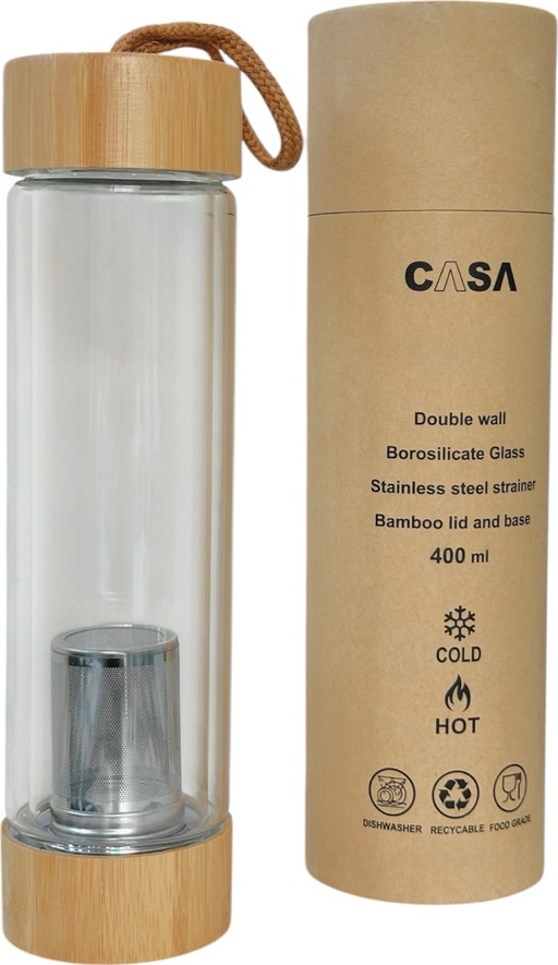 ‫Ronari Home - בקבוק חליטה מעוצב דופן כפולה מזכוכית ובמבוק | סופר-פארם‬