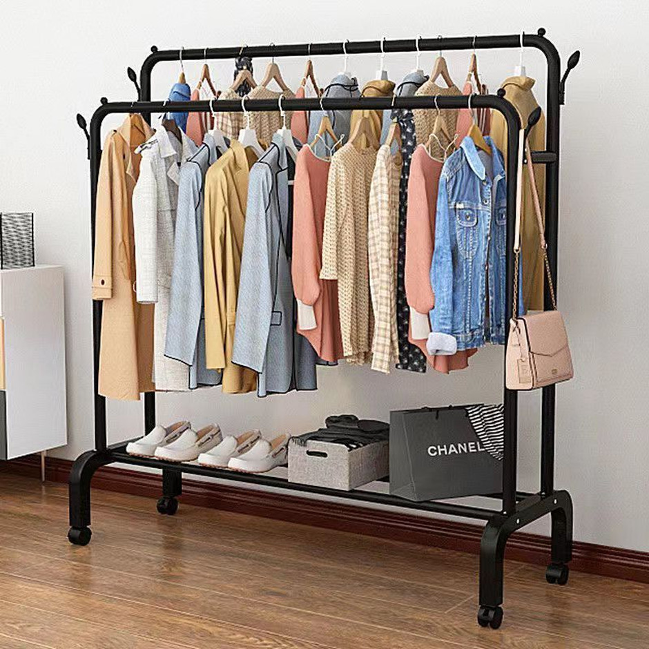 ‫STAR SHOP - מתלה כפול ורחב עם גלגלים מתלה לבגדים מפואר ורחב עם גלגלים ...