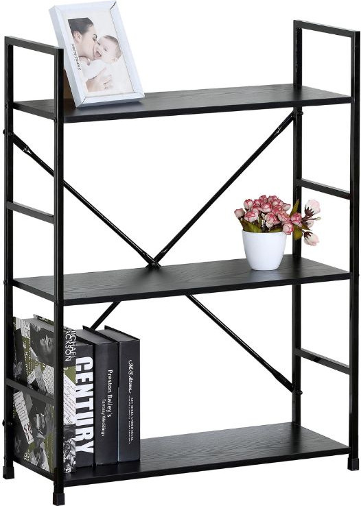 ‫רוזנפלד - כוננית מדפים 3 קומות עם גב X בעיצוב קומפקטי בצבע שחור | מבית ...