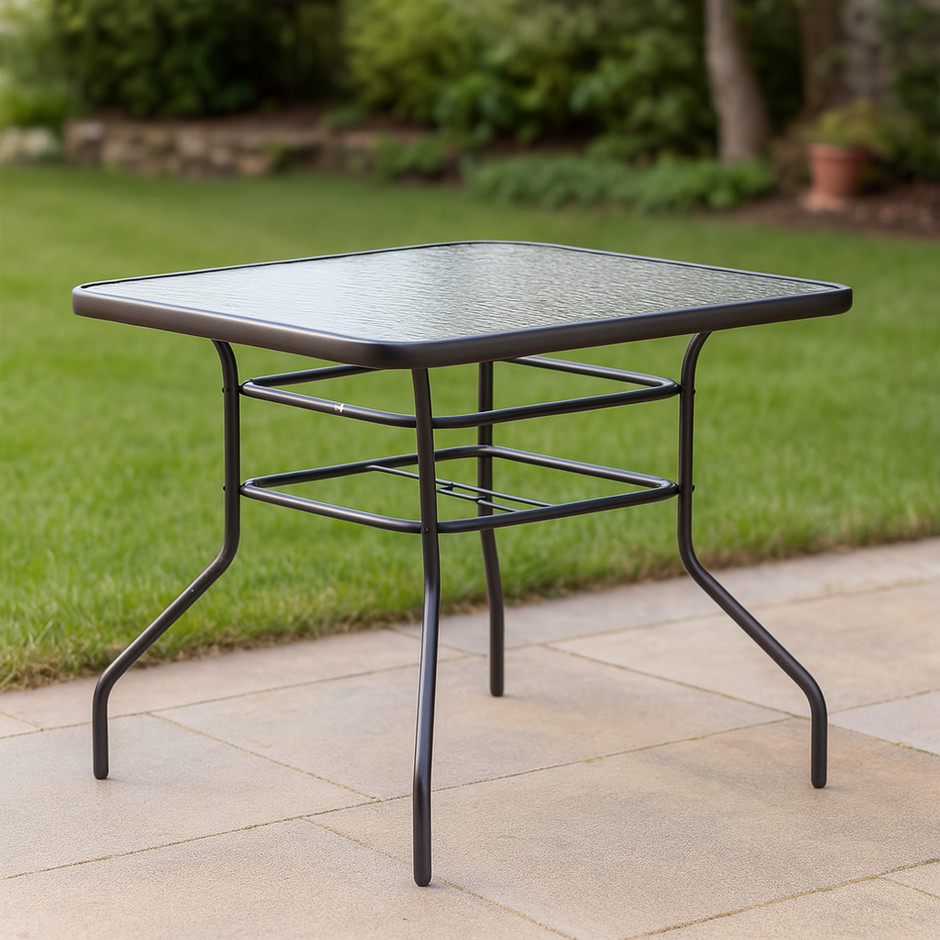 ‫רוזנפלד - שולחן גינה מרובע מזכוכית מחוסמת בעיצוב קלאסי – קוטר 80 ס"מ ...