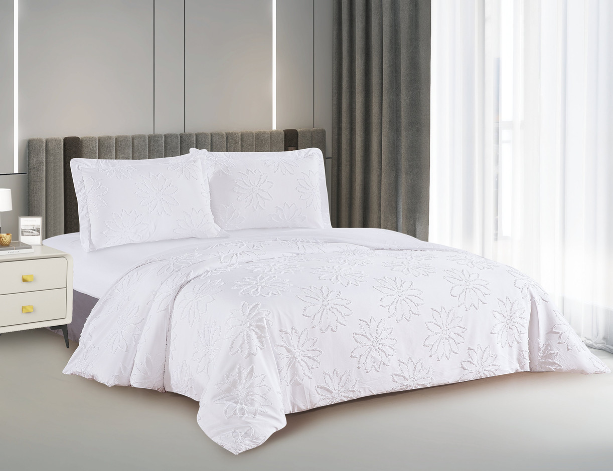 ‫Karl Louis - סט מצעים מלא | בד ג'קארד לבן - דוגמת פרחוני - מיטה זוגית ...