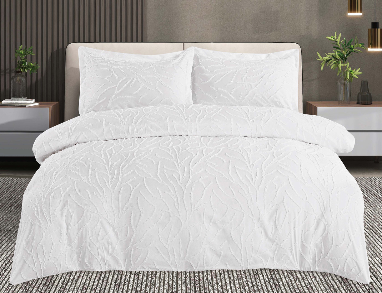 ‫Karl Louis - סט מצעים מלא | בד ג'קארד לבן - דוגמת אורן- מיטה זוגית 160 ...