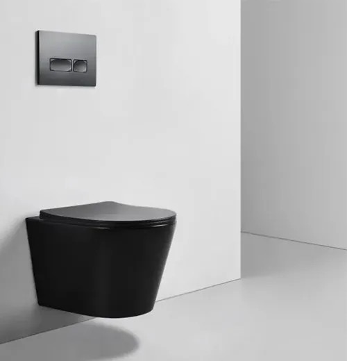 ‫חרסינה - אסלה תלויה טוקיו מעוגלת אורך 48 ס"מ צבע שחור מט עם שטיפת ...