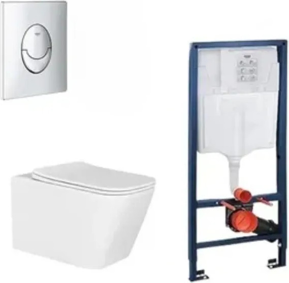 ‫חרסינה - סט מיכל הדחה 38536001 סמוי GROHE לקירות גבס עם לחצן אובלי ...