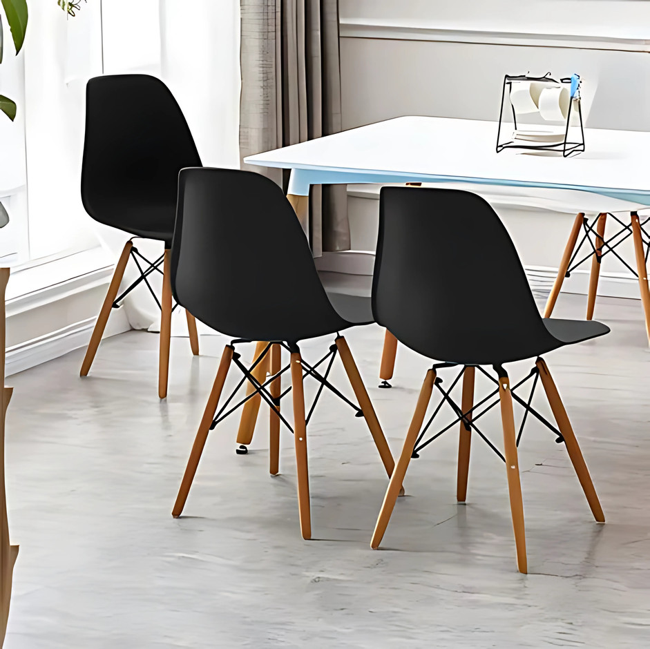 ‫Home basic - סט 6 כסאות אוכל מעוצבים – סגנון סקנדינבי עם רגלי עץ שחור ...