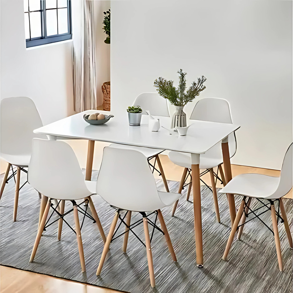 ‫Home basic - סט 6 כסאות אוכל מעוצבים – סגנון סקנדינבי עם רגלי עץ לבן ...