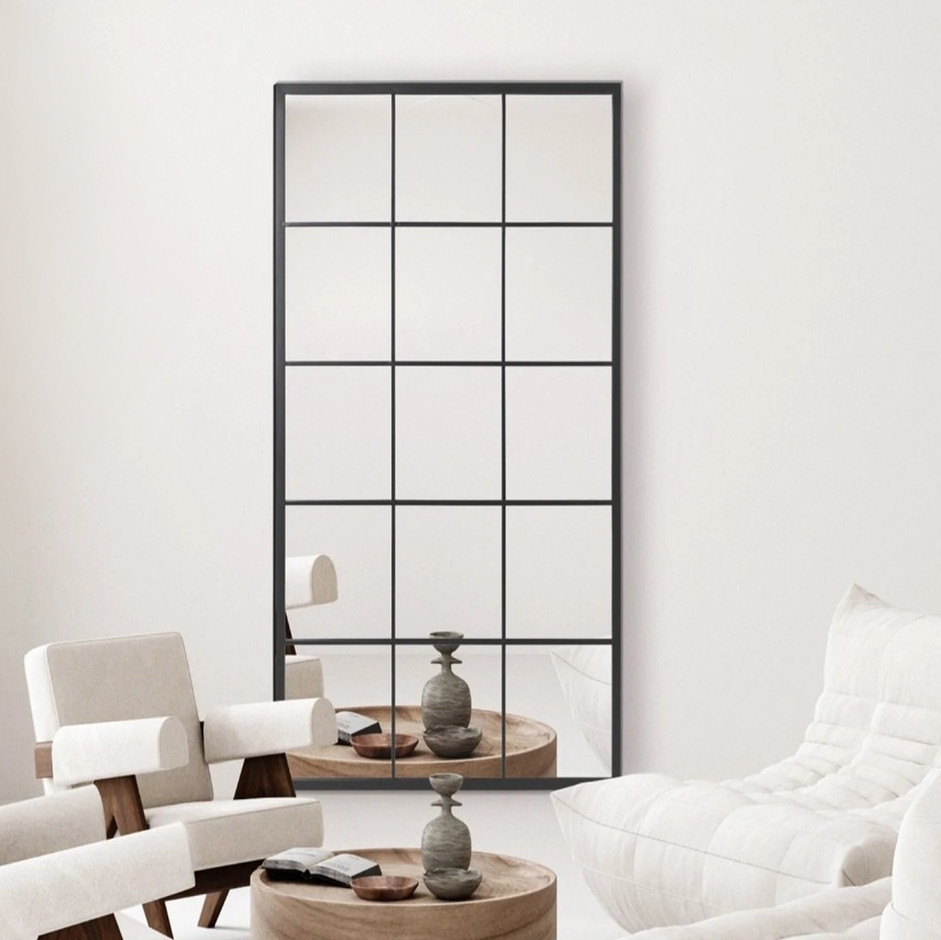 ‫BOHO11 - מראה מלבנית לקיר עם חלוקה לריבועים – מסגרת שחורה בסגנון ...