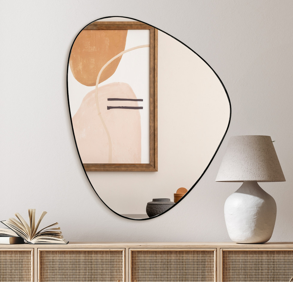 ‫BOHO11 - מראה אמורפית גדולה לקיר עם מסגרת שחורה – עיצוב אורגני מרשים ...