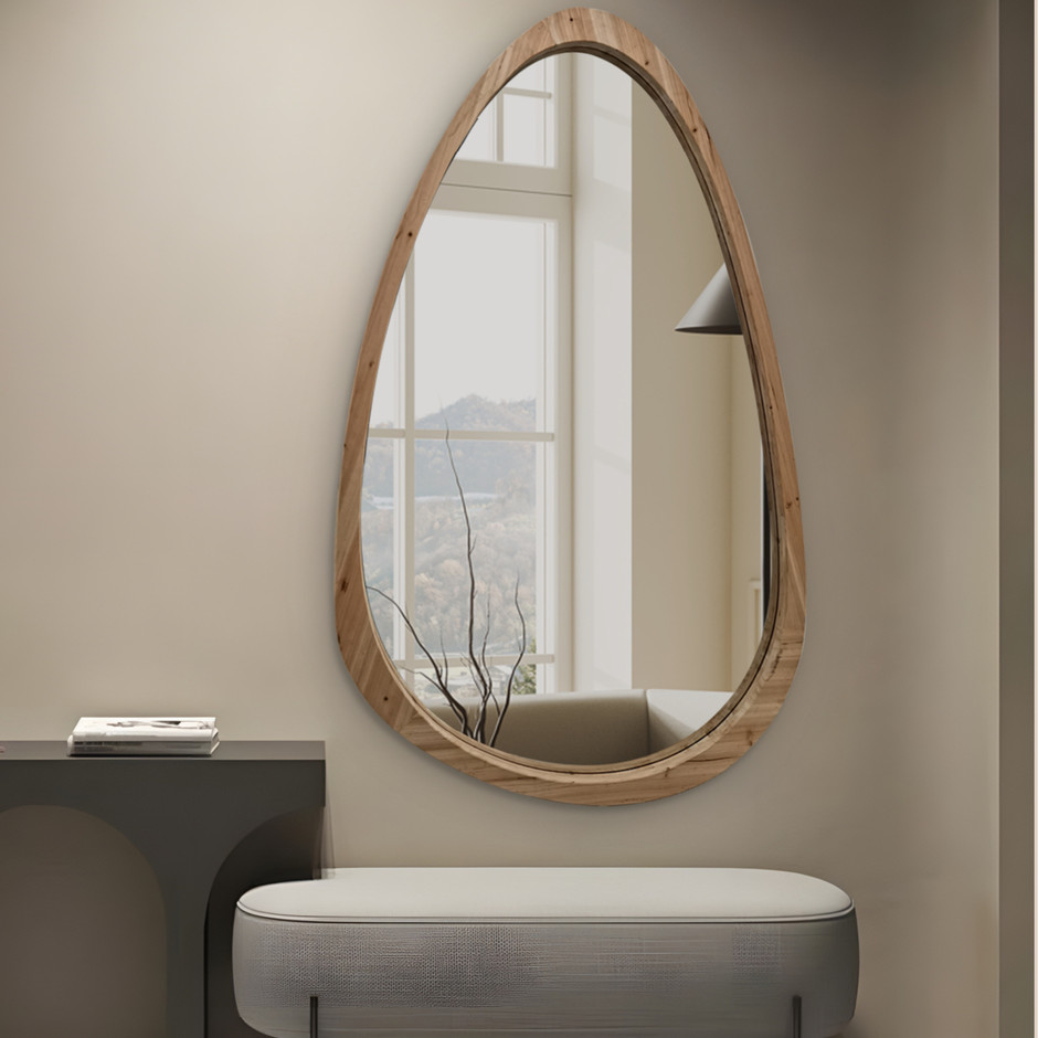 ‫BOHO11 - מראה אמורפית לקיר במסגרת עץ – עיצוב טבעי חמים | סופר-פארם‬