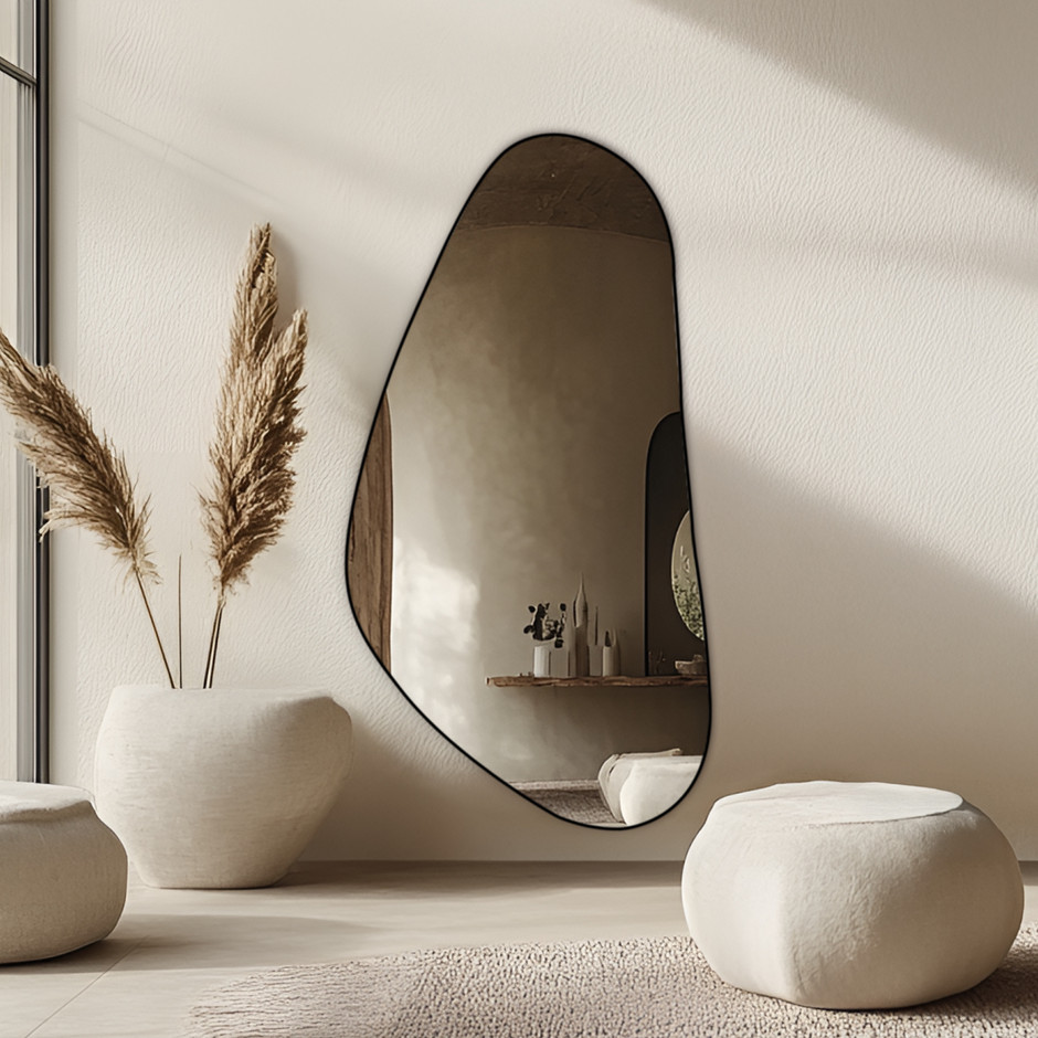 ‫BOHO11 - מראה אסימטרית לקיר עם מסגרת שחורה – עיצוב אורגני מודרני ...