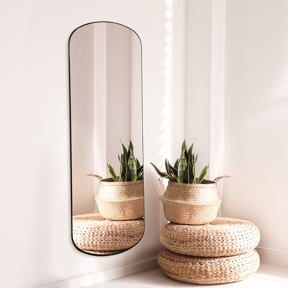 ‫BOHO11 - מראה חצי עגולה גבוהה לקיר עם מסגרת שחורה – עיצוב מודרני נקי ...