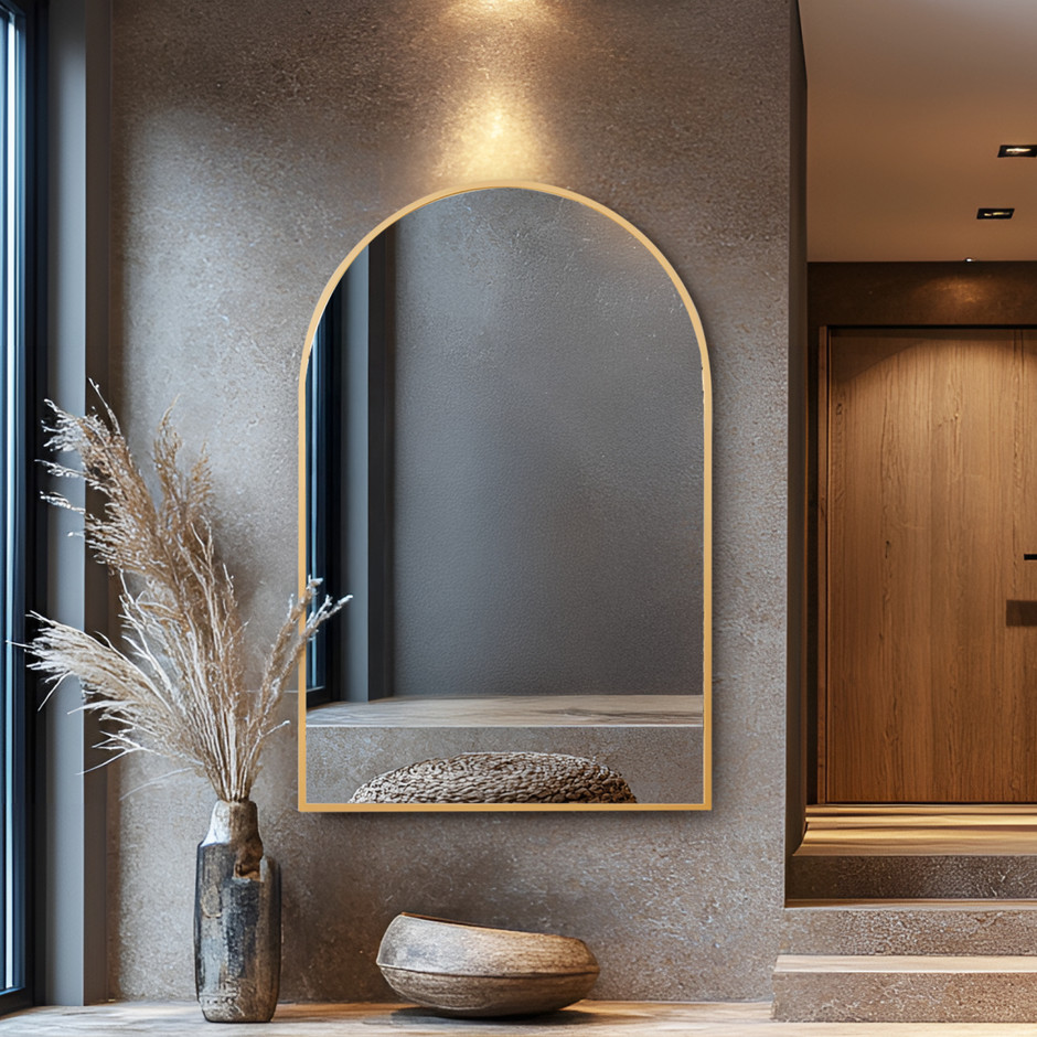 ‫BOHO11 - מראה חצי עגולה לקיר עם מסגרת זהב – עיצוב אלגנטי מודרני | סופר ...