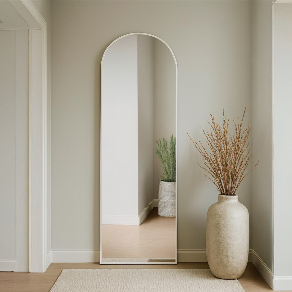 ‫BOHO11 - מראה חצי עגולה לבנה לקיר – עיצוב מודרני רך | סופר-פארם‬