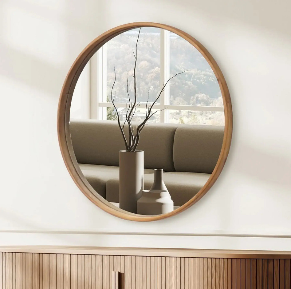 ‫BOHO11 - מראה עגולה לקיר עם מסגרת עץ טבעי – עיצוב חמים וכפרי | סופר-פארם‬