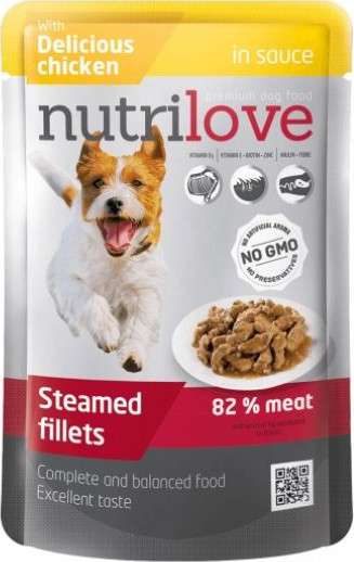 ‫Nutri Love - נוטרילאב פאוץ לכלבים רצועות פילה עוף ברוטב - 85 גרם ...