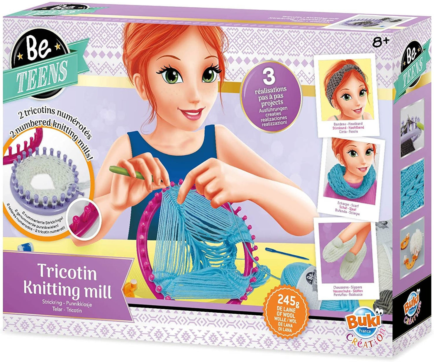 ‫Buki France - נול אריגה להכנת 3 פרויקטים מצמר - כולל 25 גר' צמר צבעוני ...