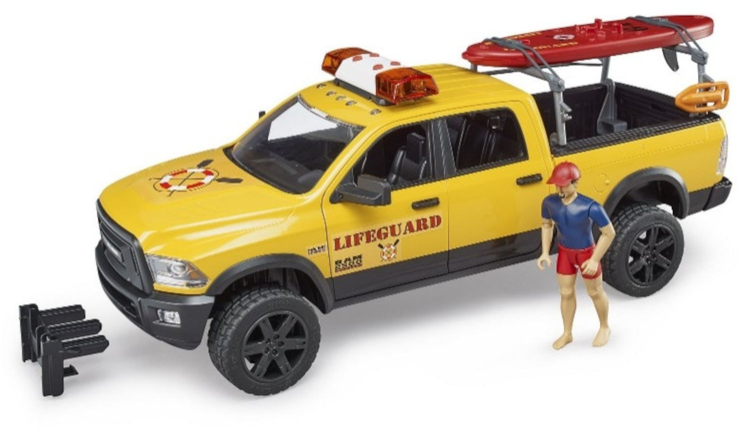 ‫Bruder - רכב הצלה בחוף הים RAM 2500 עם אורות חירום מהבהבים, כולל דמות ...