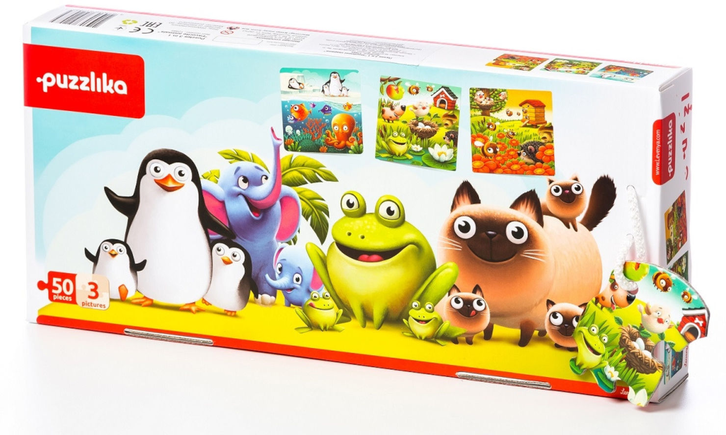 ‫Puzzlika - סט שלושה פאזלים 9-16-25 חלקים עבים במיוחד - עולם החיות ...