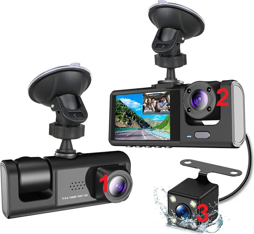 ‫Gti - מצלמת דרך לרכב pro-vrx עם צג צבעוני ו- 3 עדשות לכיסוי מלא כולל ...