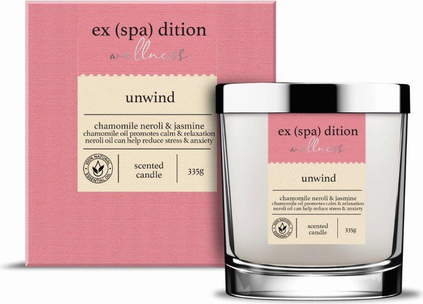 ‫Ex(spa)dition - unwind נר מבושם 335 גר' תמציות קמומיל נרולי ויסמין ...