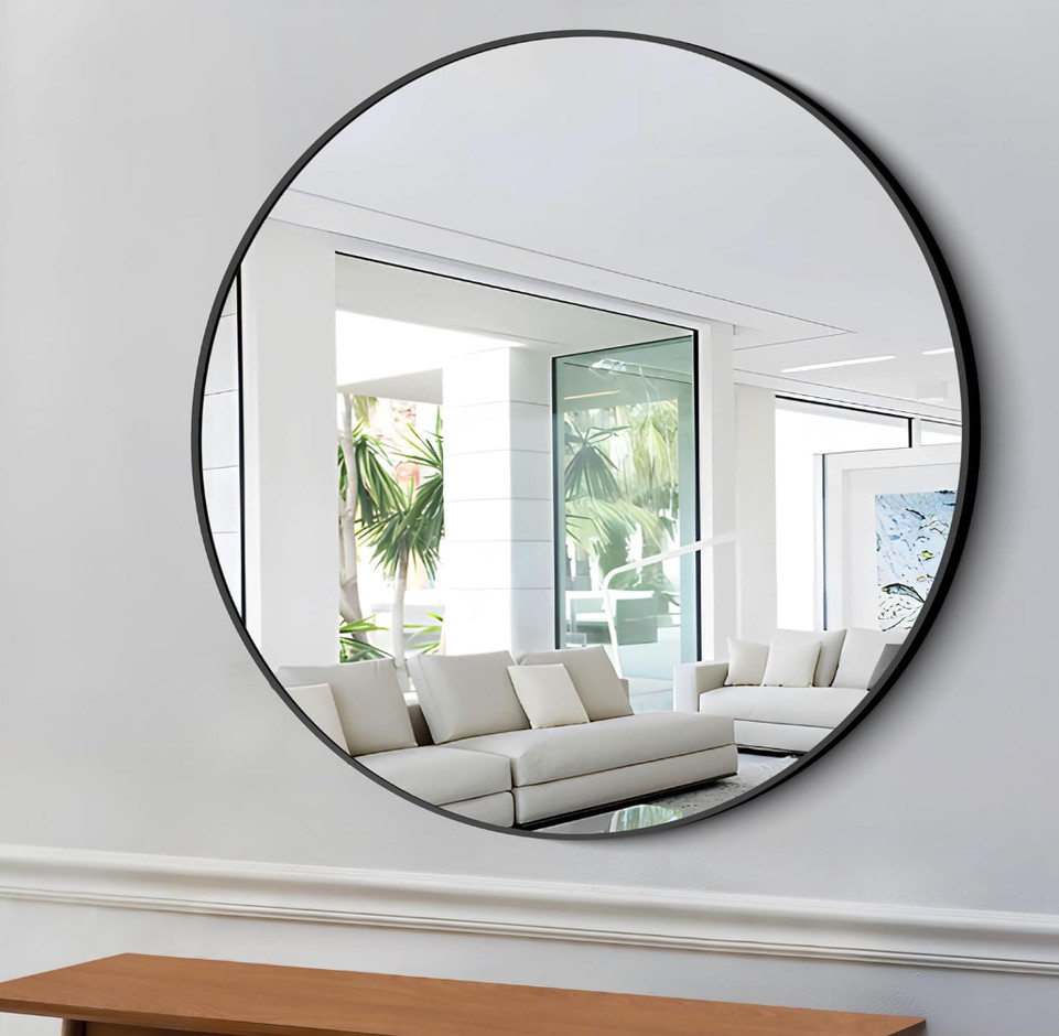 ‫ונוס ריהוט ביתי - מראה עגולה שחורה – מראה לקיר עם מסגרת אלומיניום ...