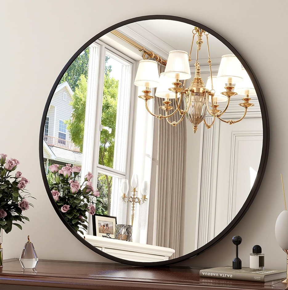 ‫ונוס ריהוט ביתי - מראה עגולה שחורה – מראה לקיר עם מסגרת אלומיניום ...