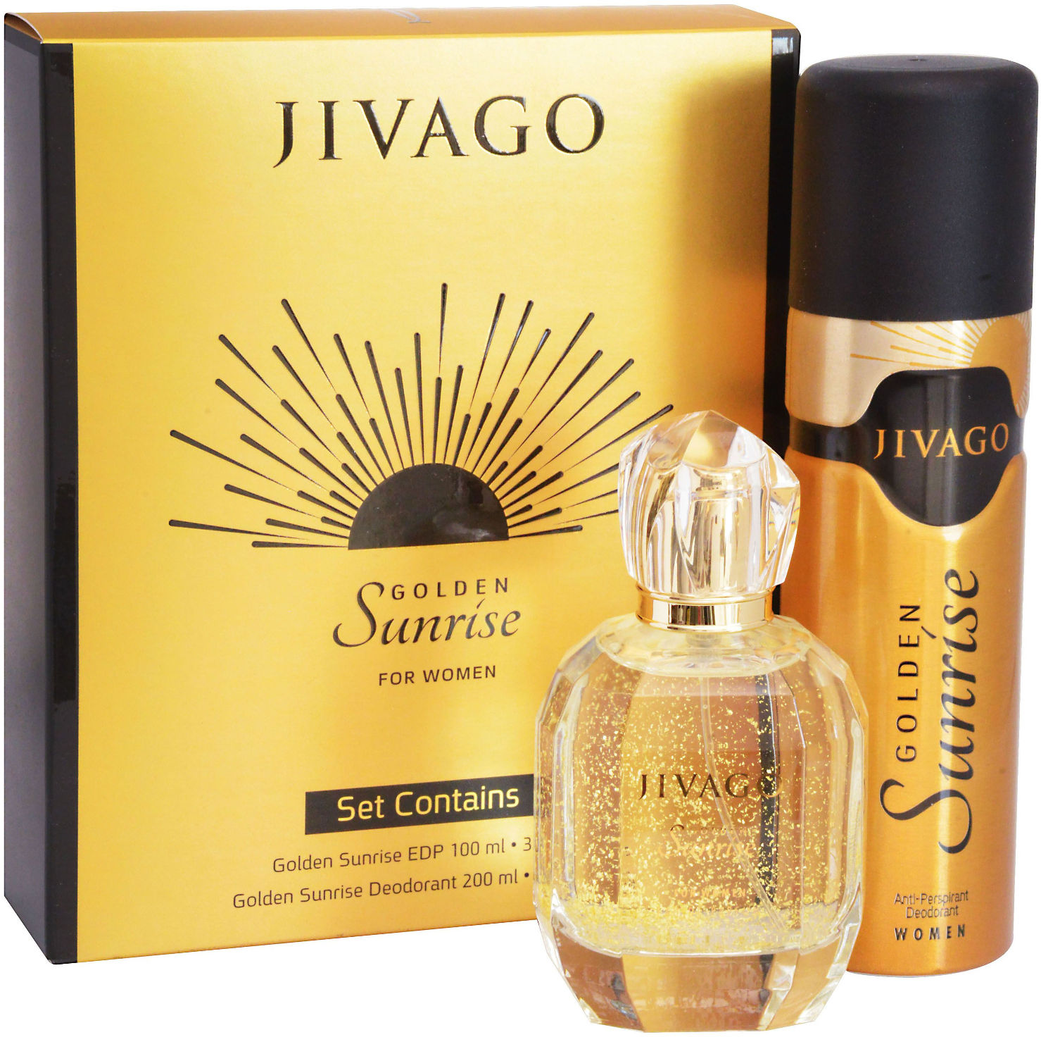 ‫JIVAGO - GOLDEN SUNRISE סט א.ד.פ + דאודורנט אנטיפרספירנט לאשה | סופר-פארם‬