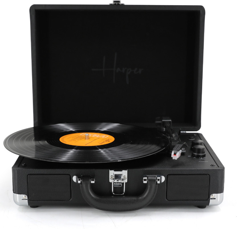 ‫HARPER - פטיפון בלוטוס מזוודה עם הגברת DSP ורמקולים סטריאו, שחור דגם ...