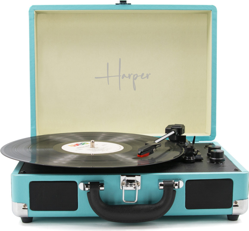 ‫HARPER - פטיפון בלוטוס מזוודה עם הגברת DSP ורמקולים סטריאו, כחול דגם ...