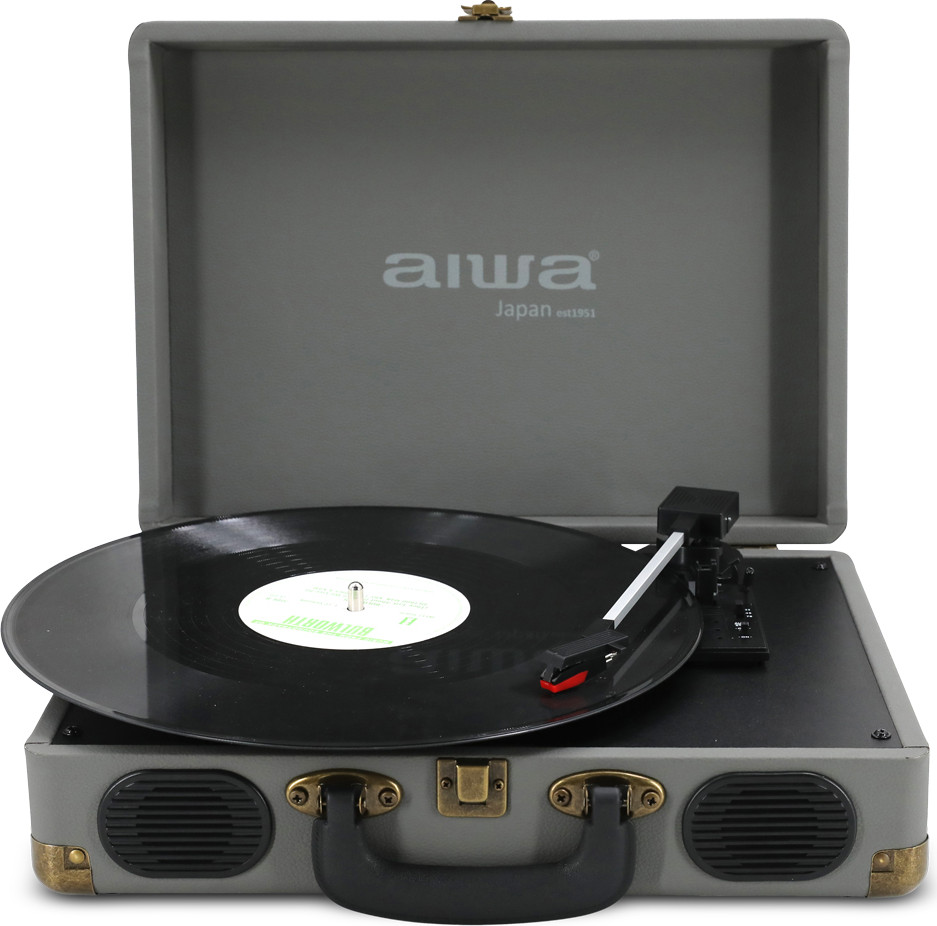 ‫AIWA - פטיפון בלוטוס מזוודה עם הגברת DSP ורמקולים סטריאו מובנים - אפור ...