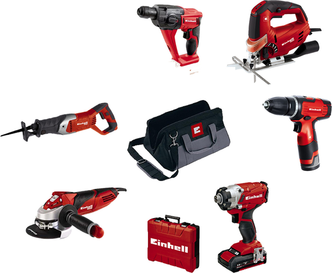 ‫EINHELL - סט 6 כלים קלאסי: מברגת אימפקט נטענת + פטישון נטען (גוף ...