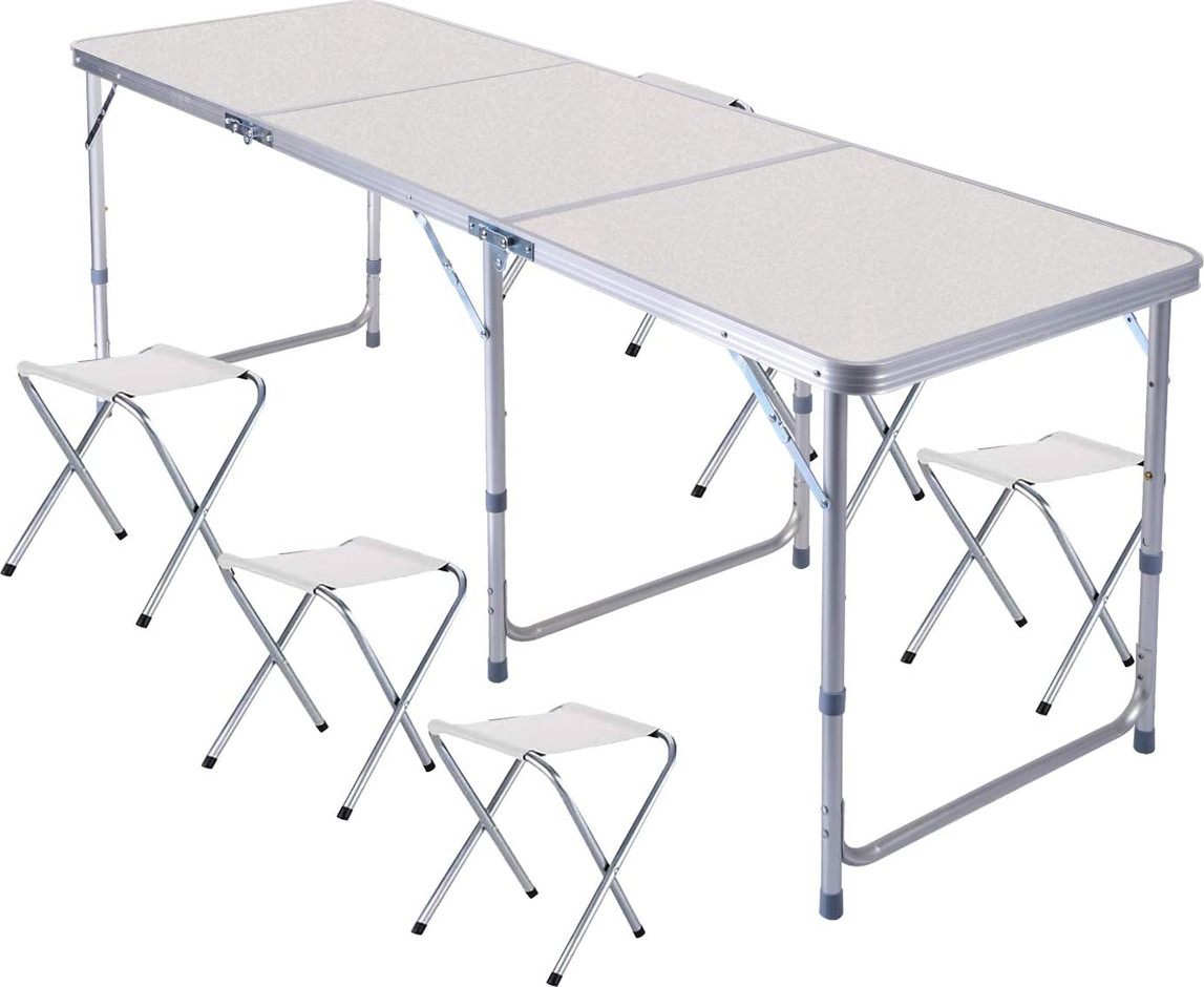 ‫S-Free - שולחן פיקניק מתקפל | בגודל 180 ס"מ | מאלומיניום כולל 6 כיסאות ...