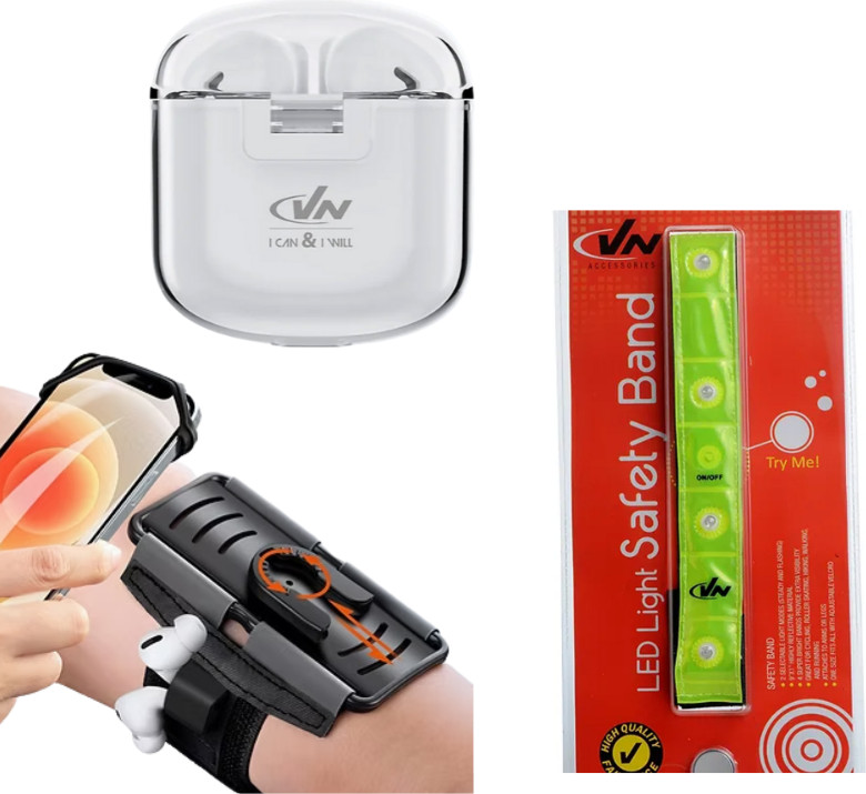 ‫VN - אזניות דגם J3 BT/מחזיר אור נורות LED/פאוץ' ריצה לזרוע ...