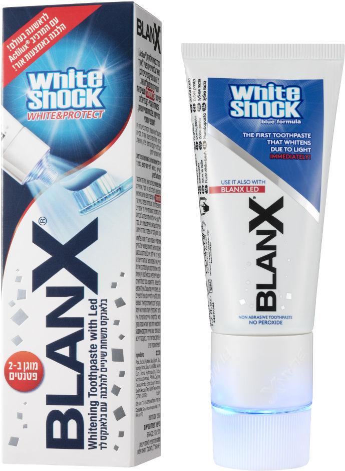 ‫בלנקס - WHITE SHOCK משחת שיניים להלבנה באמצעות אור לד | סופר-פארם‬
