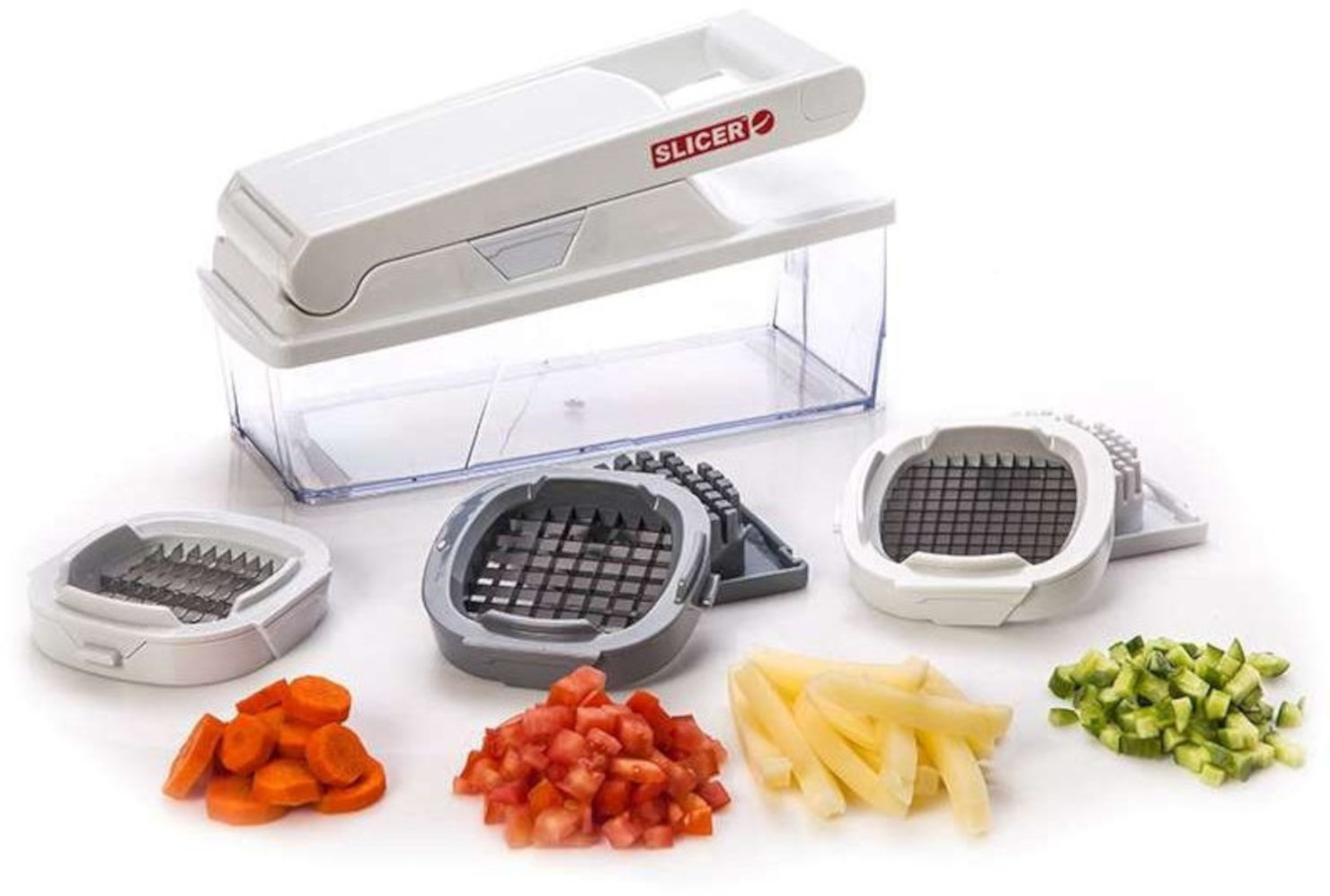 ‫SLICER - קוצץ ירקות – SLICER PREMIUM קוצץ קוביות - בעל 3 סכינים | סופר ...