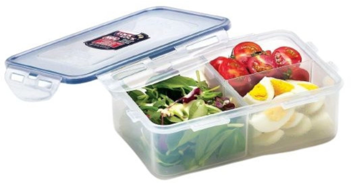 ‫Lock & Lock - קופסאת אחסון פלסטיק מלבנית עם חלוקה ל-3 נשלפת 1 ליטר ...