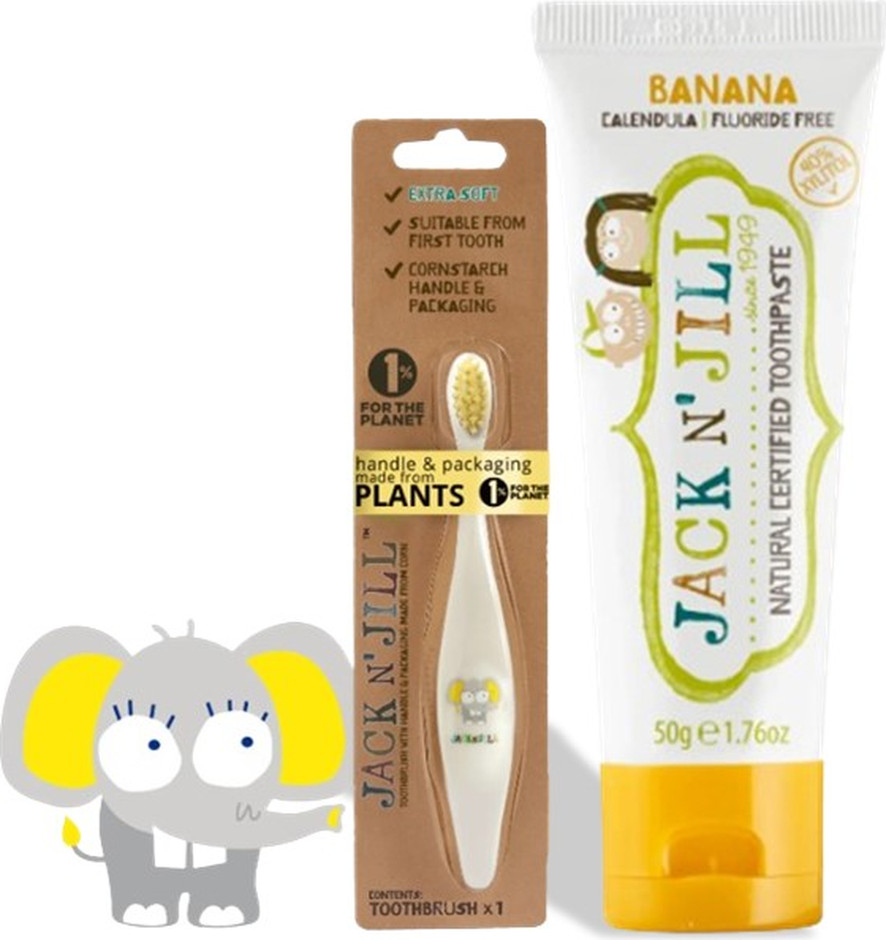 ‫Jack N' Jill - מארז טובים השניים לשיניים: משחת שיניים טבעית בננה ...